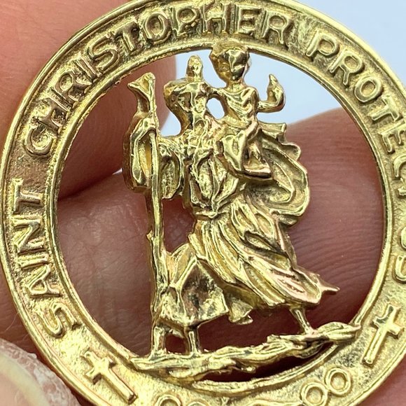 Jewelry | 14k Yellow Gold St Christopher Protect Us Good Luck Charm ...